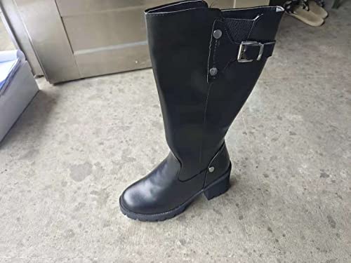 FASDNENDYS Knee High Boots Women High Shoes Fashion Short Boots Retro Zipper Chunky Women's Short Ran Boots Black
