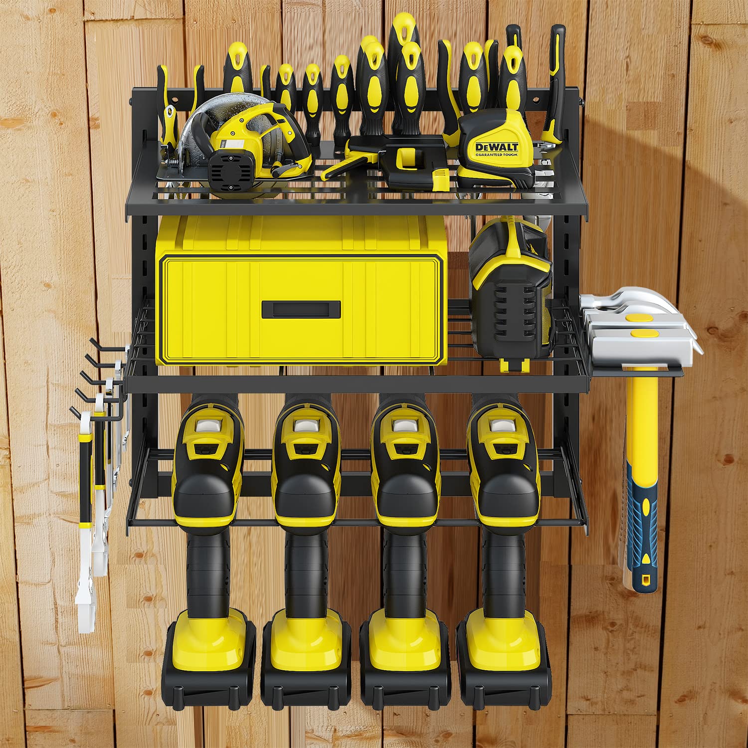 junyuan Power Tool Organizer, Adjustable Wall Mounted Storage Rack for Drills and Screwdrivers, 3 Layer Black Steel