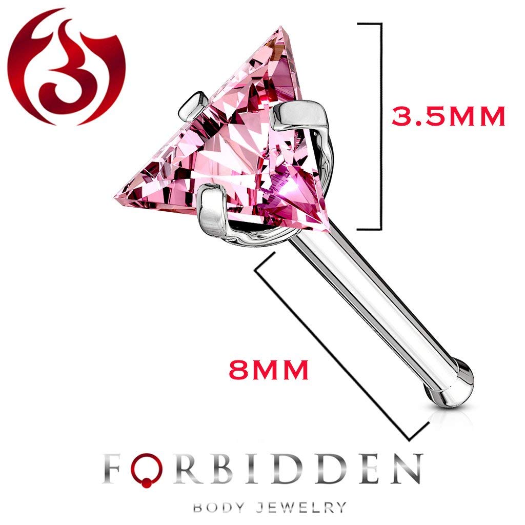 Forbidden Body Jewelry 20g Surgical Steel Nose Stud with 3.5mm Triangle CZ Top, Pink