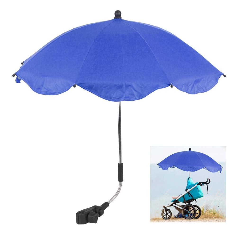 Diydeg Baby Carriage Sun Shade, Folding Non-Skid Anti-UV Stroller Sunshade Umbrella, for Strollers Bicycles(Blue Umbrella)