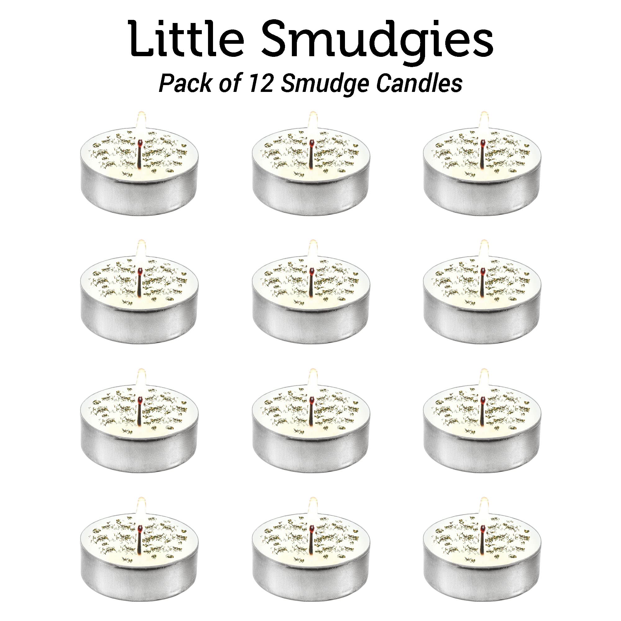 Soul Sticks 12 Pack Little Smudgies Tealight Candles Smudge Candle for Cleansing House, Meditation, Chakra Healing | Made with Crystals and Herbs (White Sage & Cinnamon)