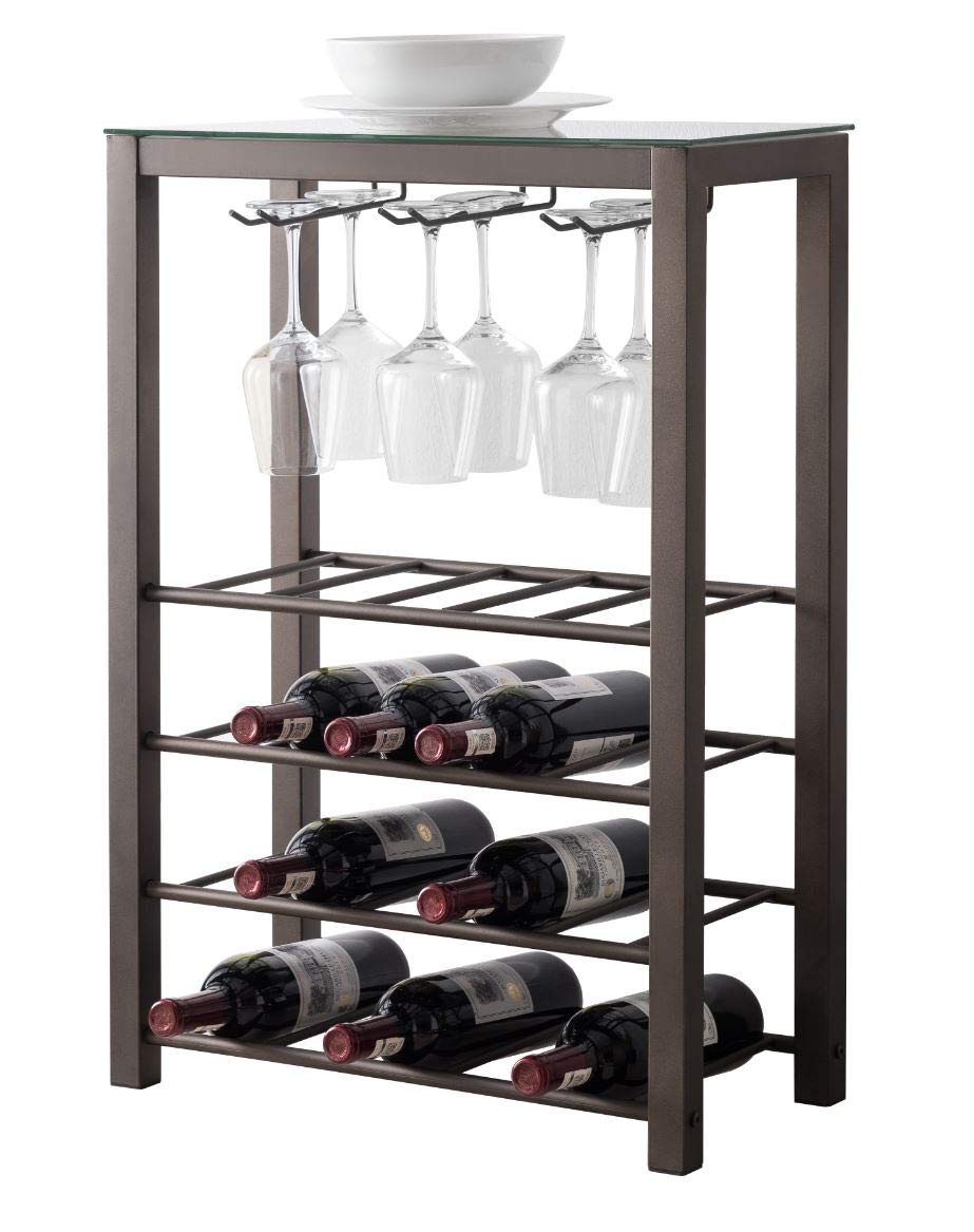 Kings Brand Furniture β Freestanding Floor Wine Rack Storage Table - Hold 20 Bottles with Glasses Holder
