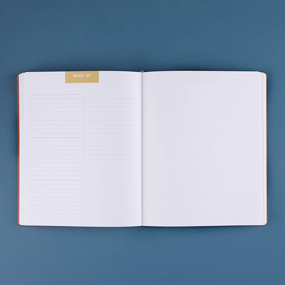 Erin Condren 12 Month Undated Softbound Focused Planner 8x10 - Camel Colored Cover, Layflat Design, College Ruled Lined & Dot Grid Note Pages, Monthly & Weekly Planning Spreads