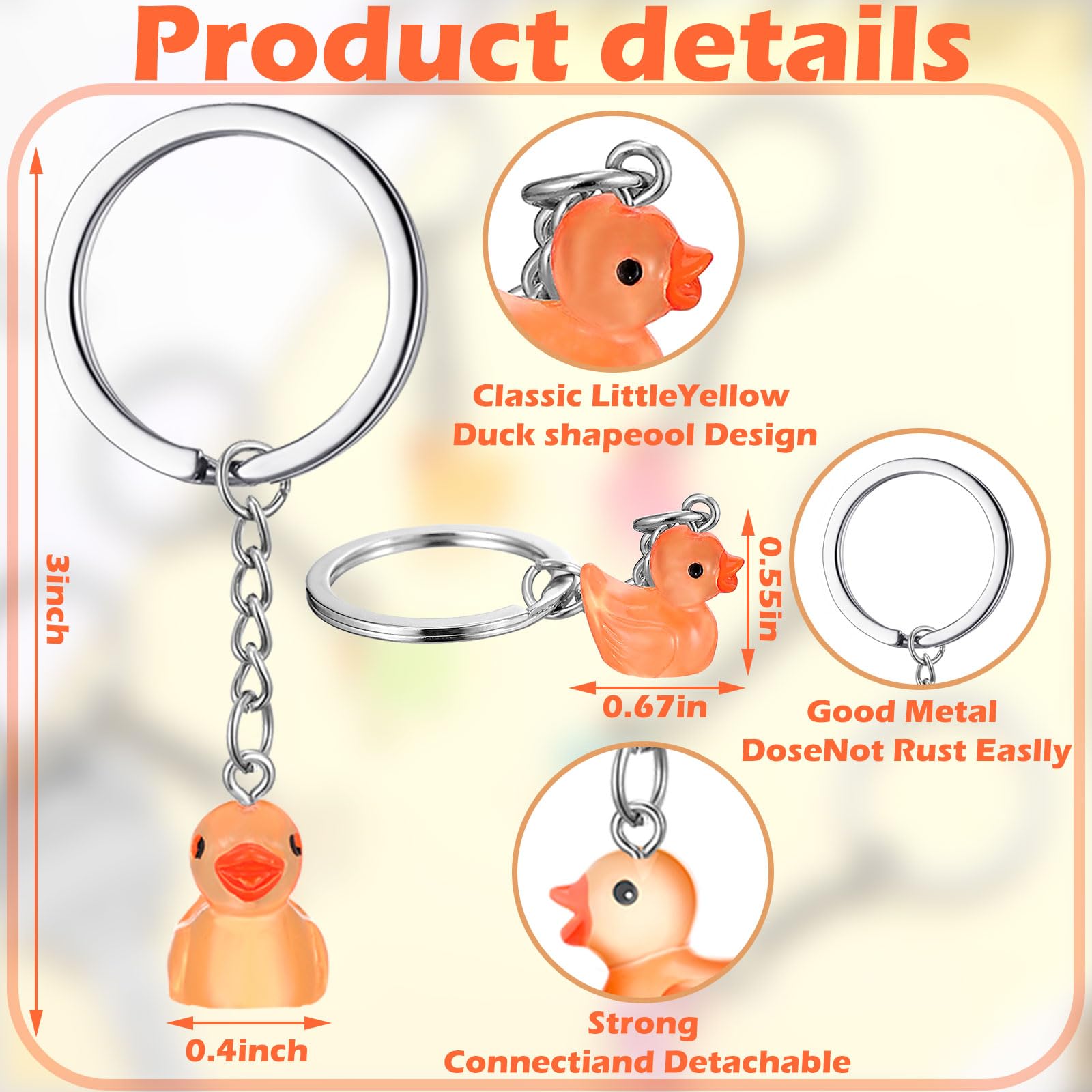 Mini Duck Keychains Glow in the Dark Duck Keychains Duck Party Favors Light up Tiny Duck for Birthday Baby Shower(48 Pcs)