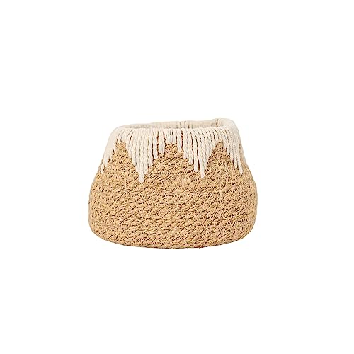 Foreside Home & Garden Woven Tapered Basket Jute & White Cotton Rope