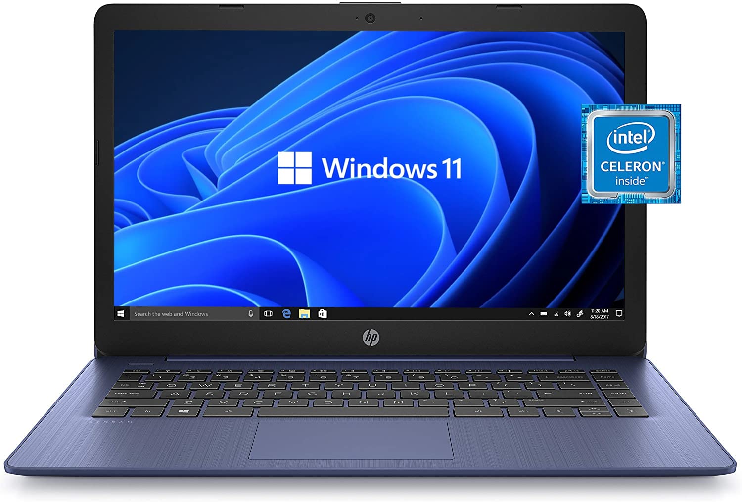 HP 14.0" HD IPS Laptop, Intel Celeron N4020, 4GB RAM, 64GB eMMC Storage, Intel UHD Graphics 600, Wi-Fi 5, Bluetooth 5, Windows 11, Bundle with JAWFOAL