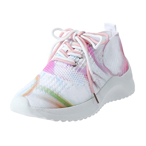 FASDNENDYS Ladies Fashion Color Mesh Breathable Round Toe Lace Up Low Top Flat Er Shoes Pink