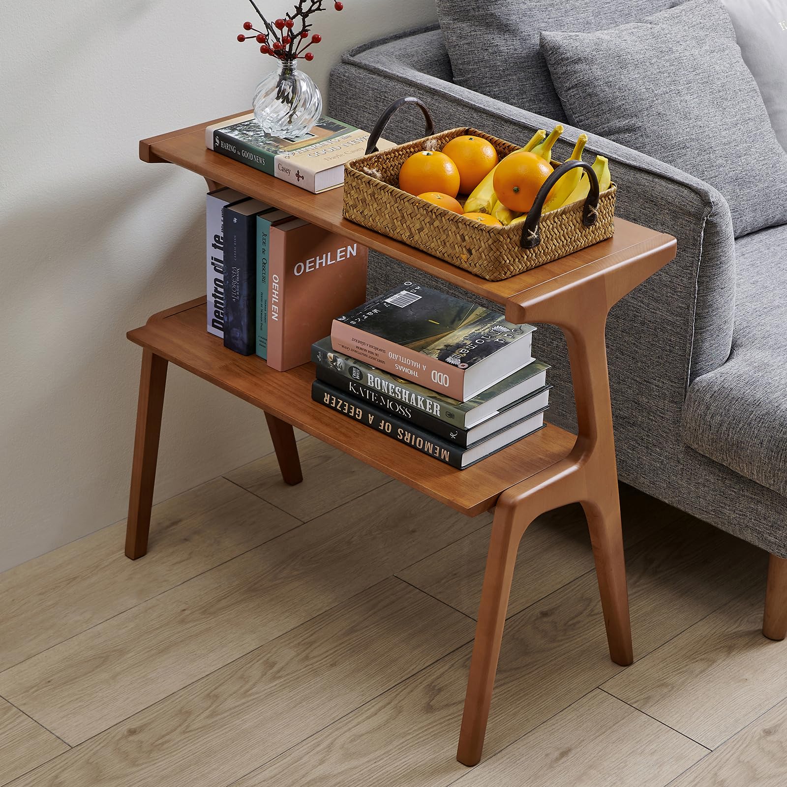 MLRDWLS Couch Table, Sofa Table with Storage, Mid Century Modern Console Table, for Living Room, Bedroom, Entrance (Cherry Color)