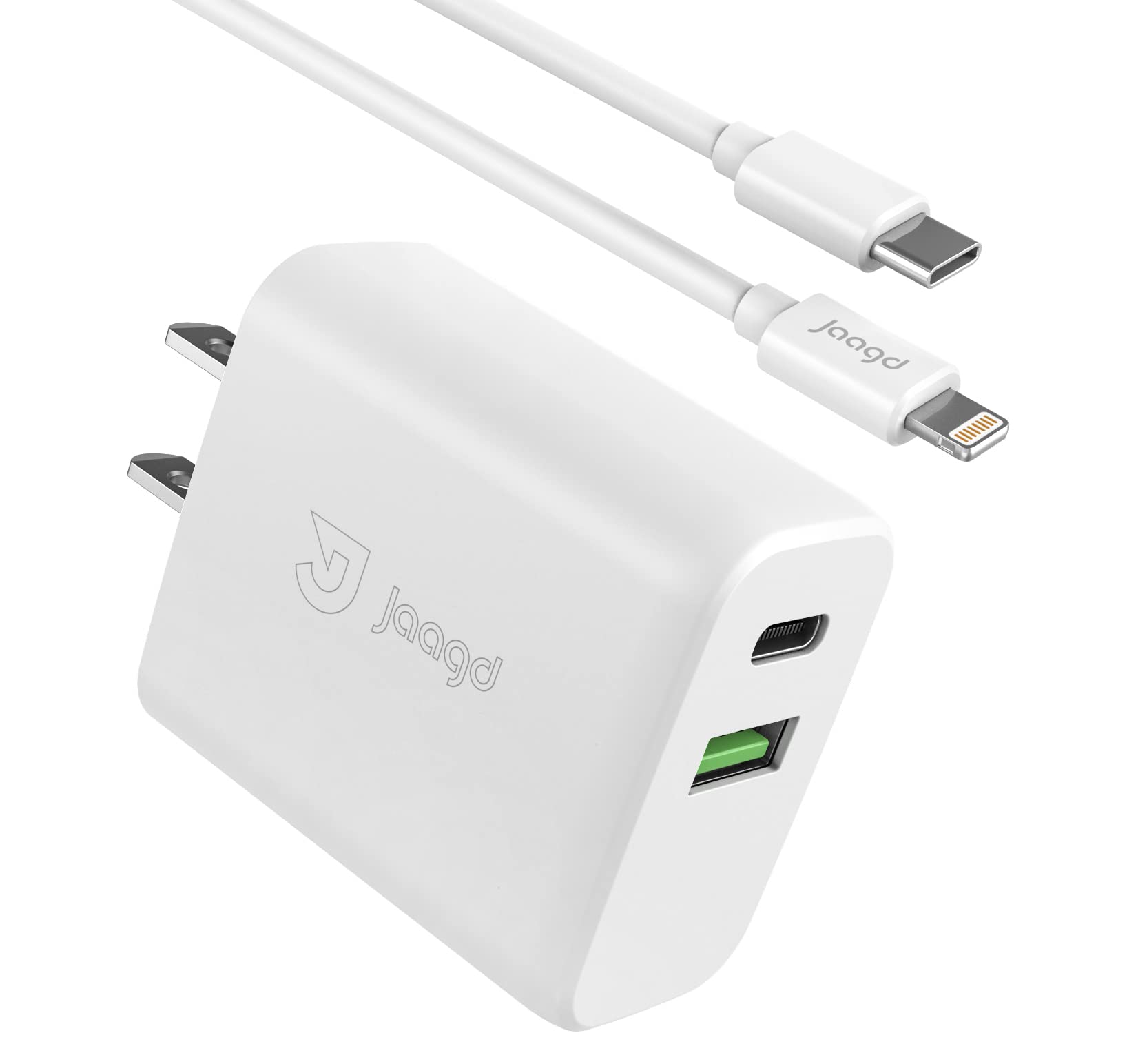 Jaagd 20W Charger for iPhone and iPad, USB C and USB Dual Wall Charger Set with Type-C Lightning Cable Compatible with iPhone 14/13/13 Pro/13 Pro max/iPhone 12/12 Pro max/X and More