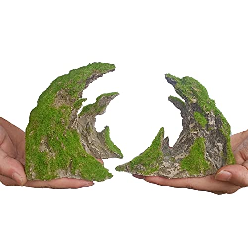 Novelsite Fish Tank Decor- Jagged Canyon Rock Formation with Faux Moss- Aquarium Rocks Aquascaping- Made of Sandstone, 4.5 x 8 x 3 inches