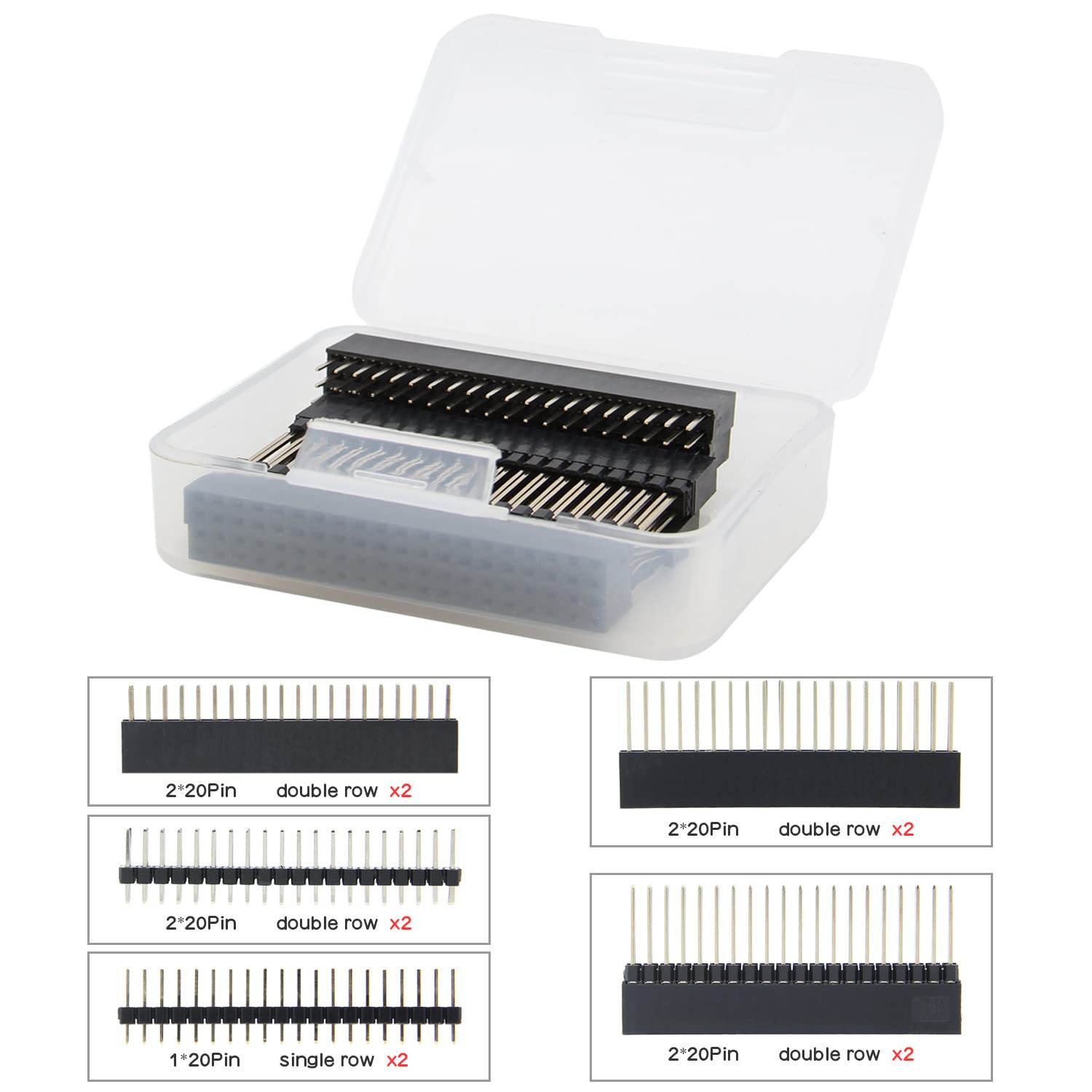 Geekworm 2x20 40 Pin Stacking Female Header Kit for Raspberry Pi 5/4B/3B+/3B/2B/B+/A+/Zero W/Zero 2 W(5 Specifications 10Pcs), Raspberry Pi GPIO Stacking Header/Extender, Raspberry Pi Pico Header Pack