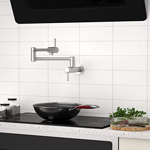 MSTJRY Pot Filler Faucet Wall Mount Commercial Kitchen Faucets Stainless Steel Stretchable Double Joint Swing Arm Single Hole Two Handle Kitchen Sink Faucet
