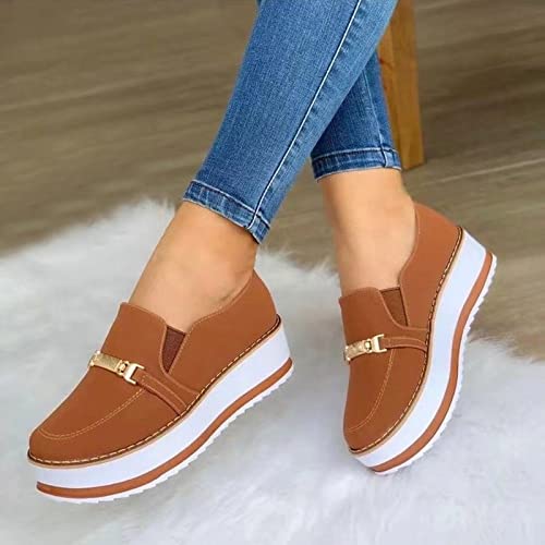 FASDNENDYS Ladies Shoes Fashion Solid Color Low Top Platform Platform Heel Slip On Casual Shoes Elevator Shoes Casual Brown