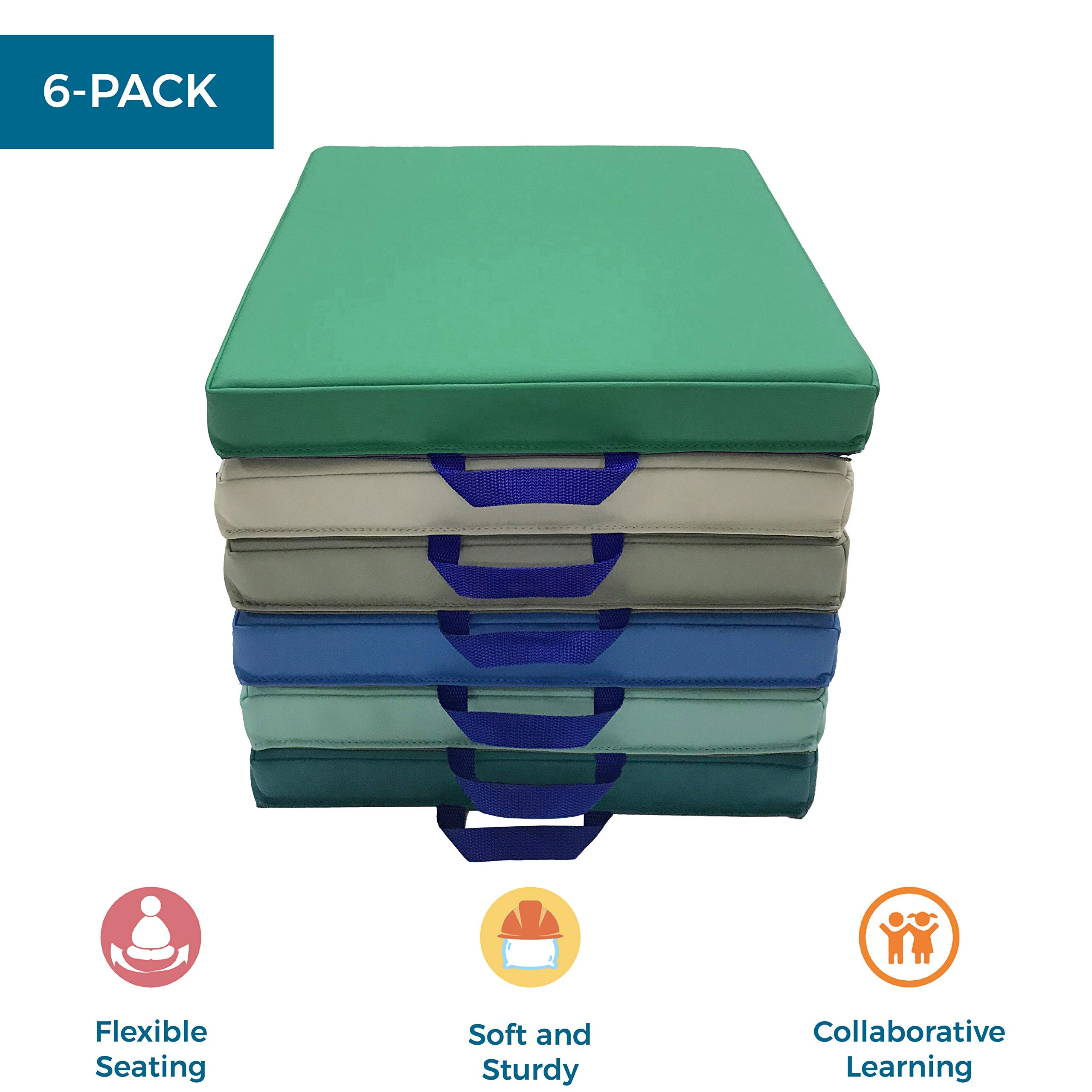 Factory Direct Partners 12228-CT SoftScape 15" Square Floor Cushions with Handles, 2" Thick Deluxe Foam (6-Piece) - Contemporary