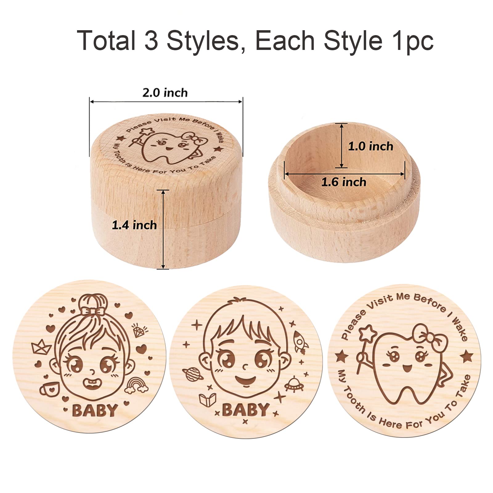 INFUNLY 3pcs/set Tooth Box for Kids Wooden Tooth Fairy Box Baby Teeth Keepsake Box Round Tooth Holders for Baby Shower Birthday Gift