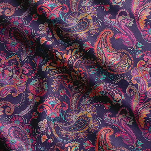 Soimoi Asian Paisley Print, Cotton Cambric, Quilting Fabric Sold by The Yard 42 Inch Wide, Medium Weight Cotton Fabric, Sewing Supplies,Purple