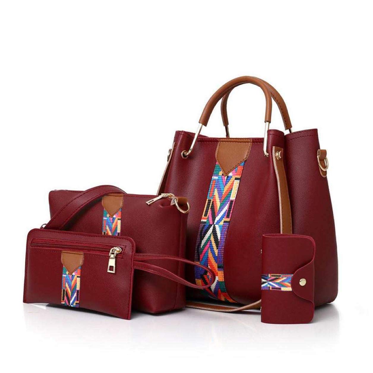 Generic 4 Pack Women Handbag Set, Soft PU Leather Top Handle Bag Set, Tote Bag, Shoulder Bags Crossbody Bag Wallet Purse Burgundy