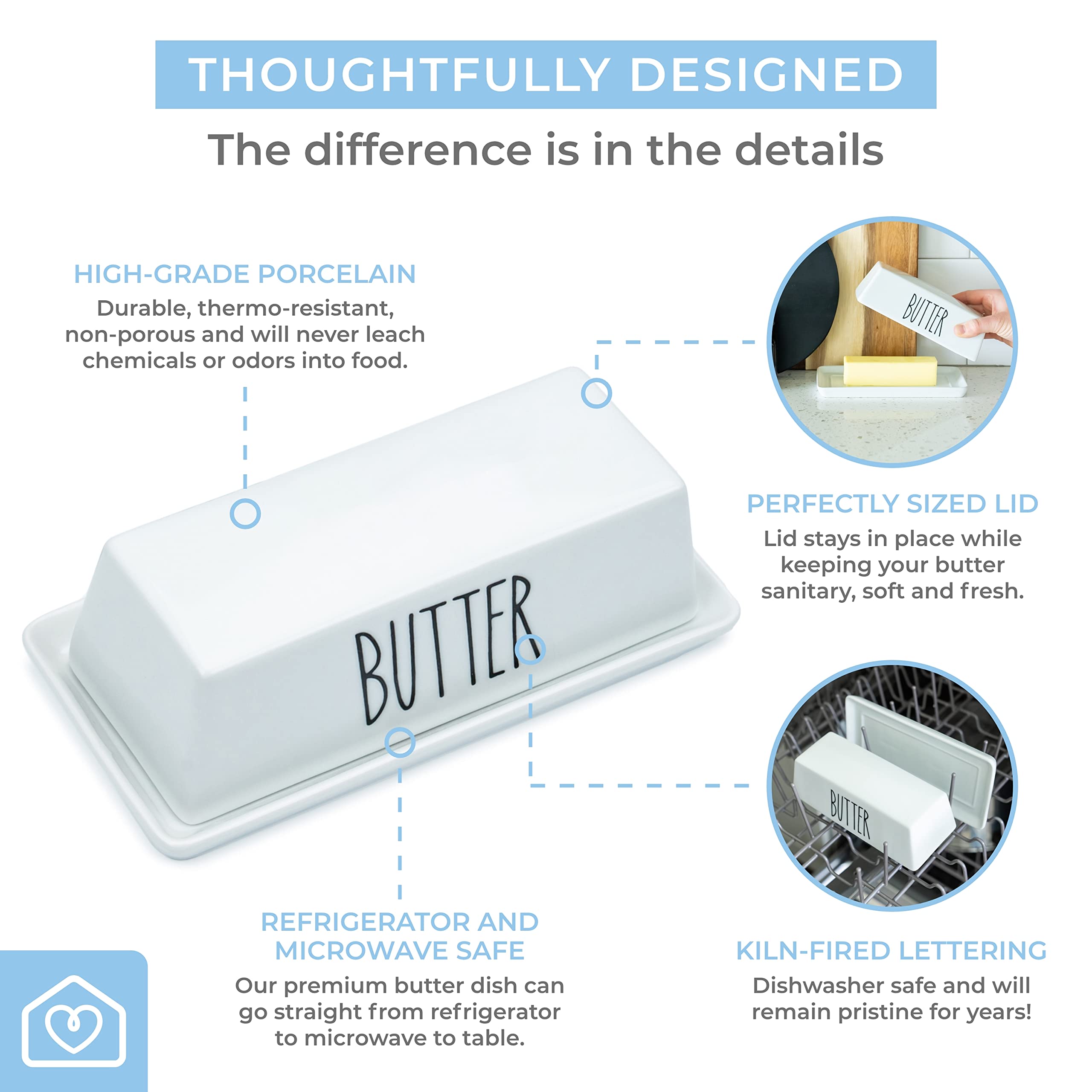 Heartland Home Porcelain Butter Dish and Salt and Pepper Shaker Set
