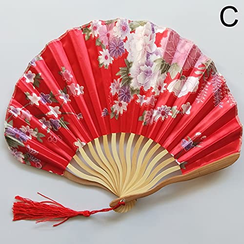 Folding Fan Pattern Chinese Style Hand Held Fans Silk Bamboo Folding Fans Handheld Wedding Hand Fan Cool Bamboo Flower (J) (C)