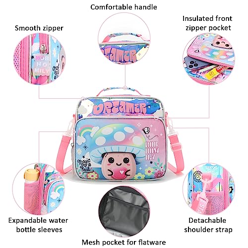 Robhomily Mushroom Girls Backpack with Lunch Box for Elementary School