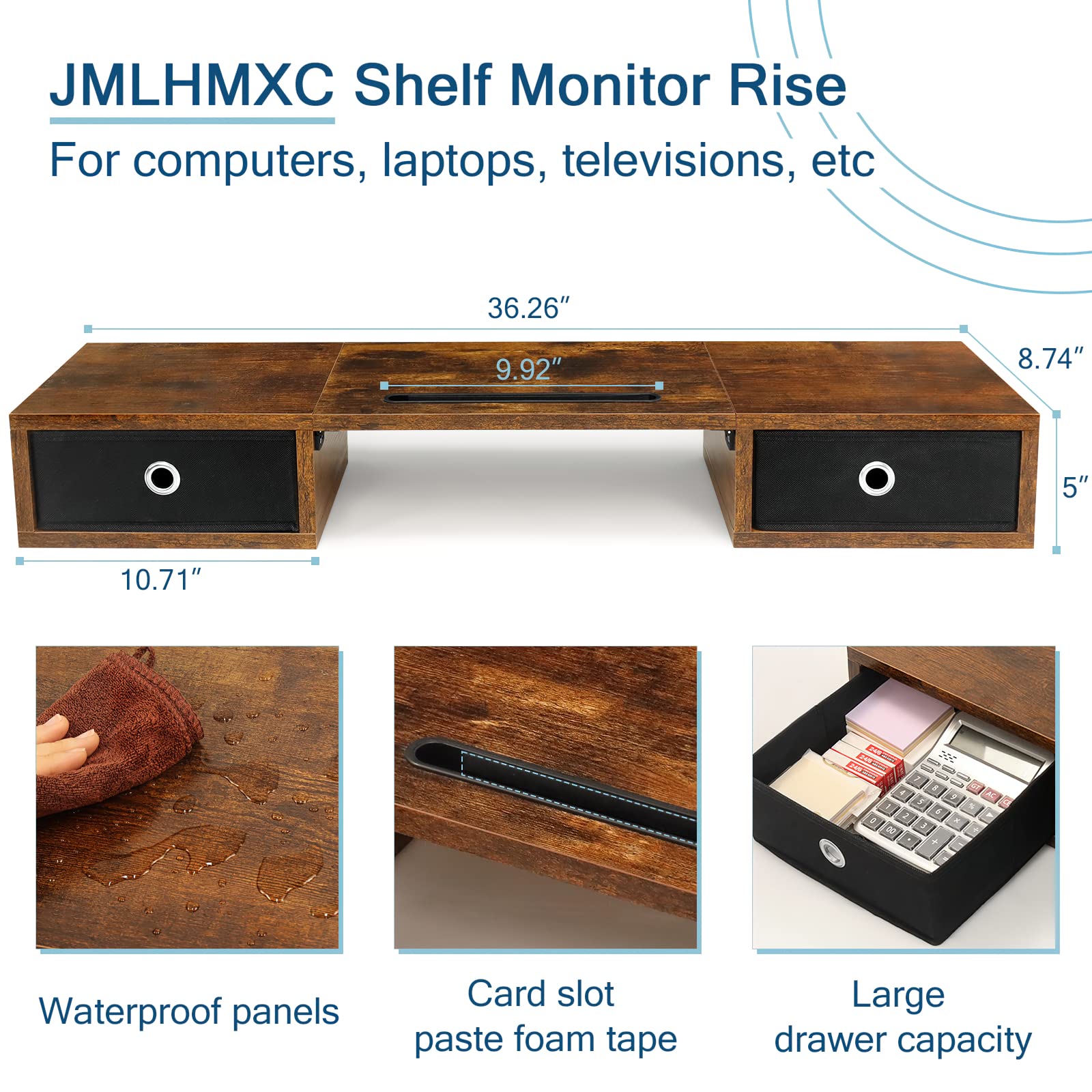 JMLHMXC Dual Monitor Stand with Two Drawers,Extra Large Storage Computer Monitors Stand for Office,Dual Monitor Riser for Printer,Laptop,Screen,TV