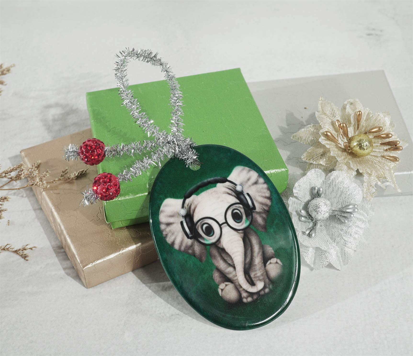 FQJNS Custom Fashion Personalized Oval Porcelain Ornaments Christmas Ornaments Home Decoration (Cute Elephant Pattern)
