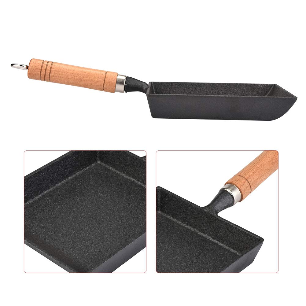 Vikye Tamagoyaki Japanese Omelette Pan/Egg Pan, Mini Frying Pan Iron Omelette Pot Tamagoyaki Wooden Handle Pan Works on Gas, Halogen, Ceramic & Induction Cooktops
