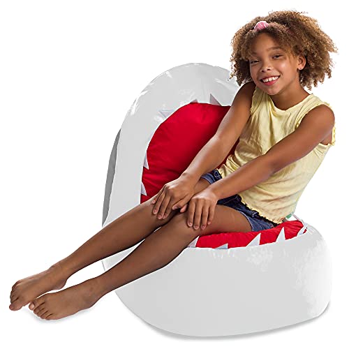 Posh Creations Stuffed Animal Chair for Kids, Toy Organizer, Cover Large 30" Children's Bean Bag, White Shark
