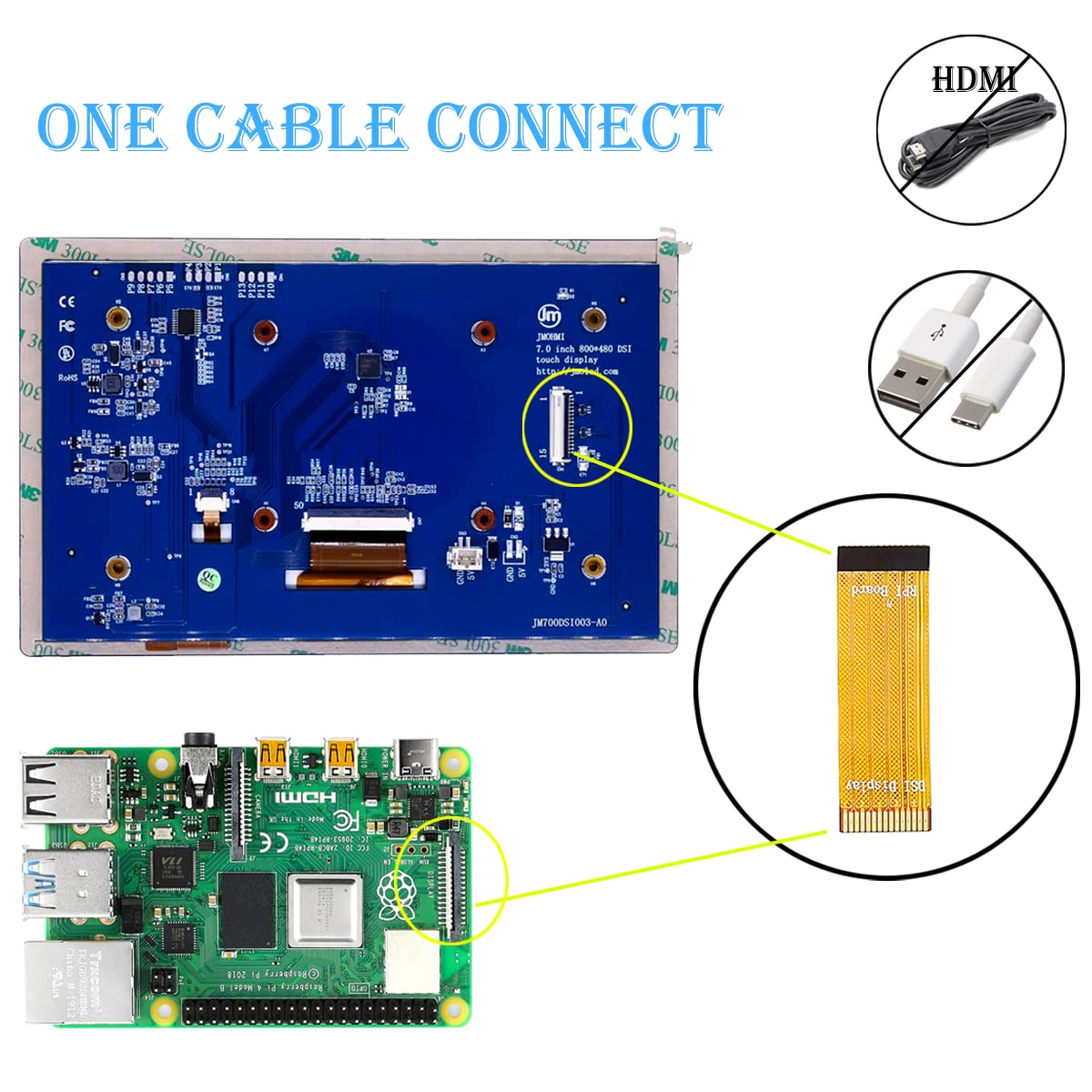 JMOHMI 7 inches DSI Display for Raspberry Pi LCD Touch Screen Monitor 800 * 480 Resolution (OEM & ODM Supported)