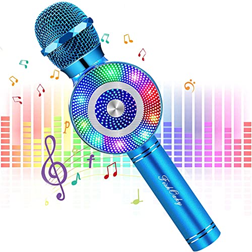 FISHOAKY Karaoke Microphone[Updated], Kids Wireless Bluetooth Karaoke Microphone Portable Mic Player Speaker with LED for Christmas Birthday Home Party KTV Outdoor