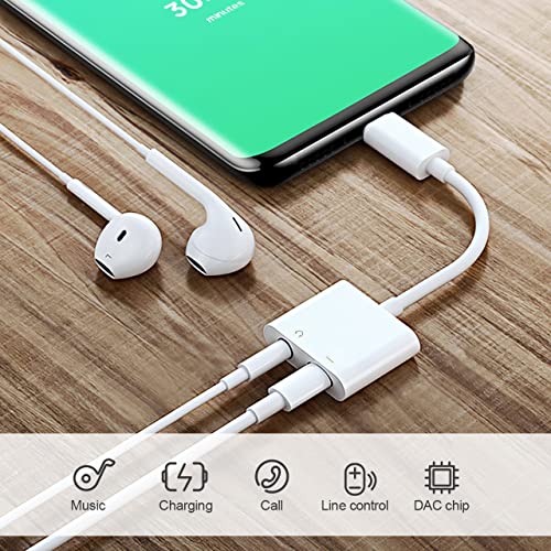 QINGLER USB Type C Headphone Adapter to 3.5mm Audio Adapter with Charger 2 Pack for Music, Charge and Line Control, Compatible with Samsung Galaxy S22 S21, iPad pro 2018/20/21, Huawei, One Plus