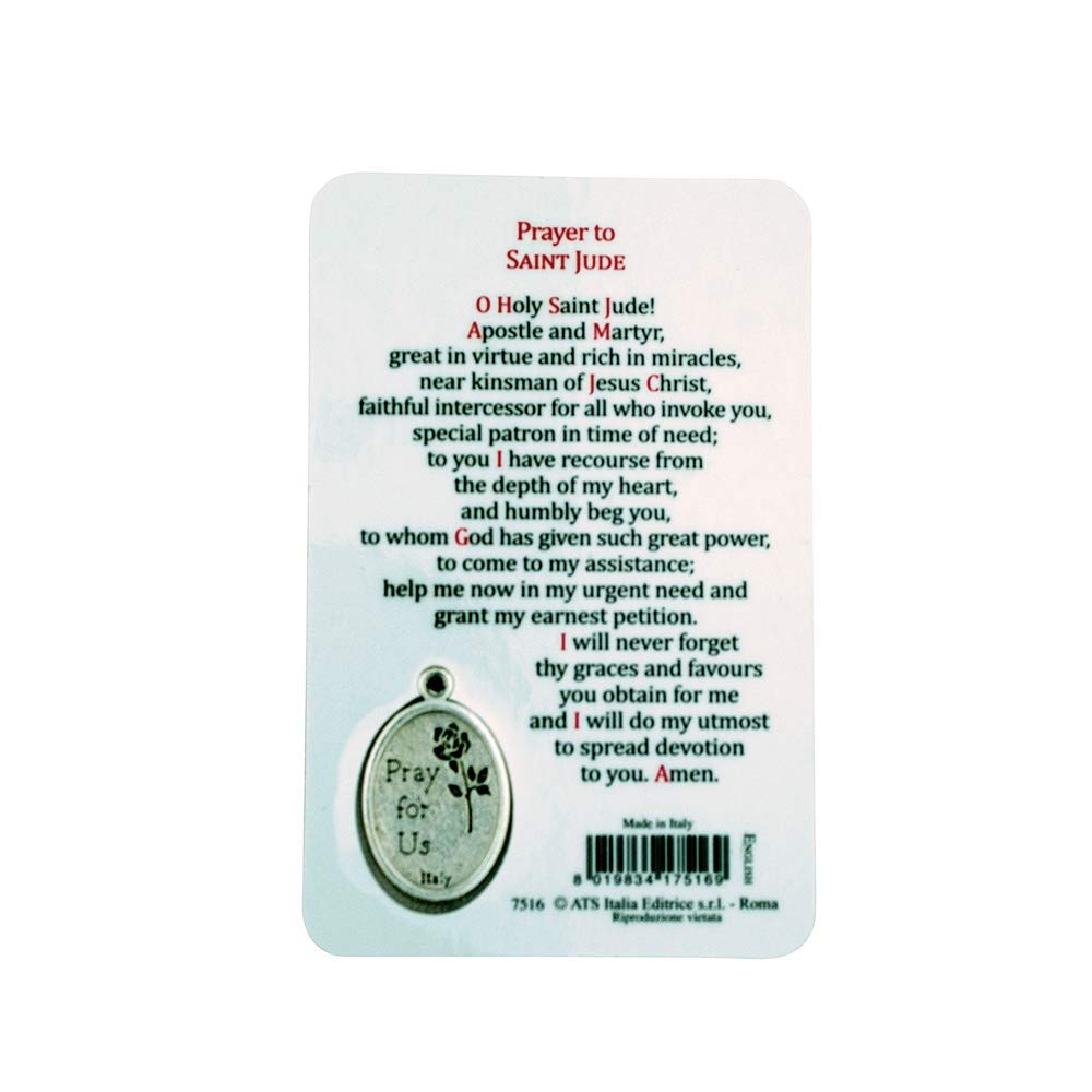 VILLAGE GIFT IMPORTERS Holy Figure Prayer Card with Medal | Saint Prayer and Medal | 8 Figures (St. Jude)