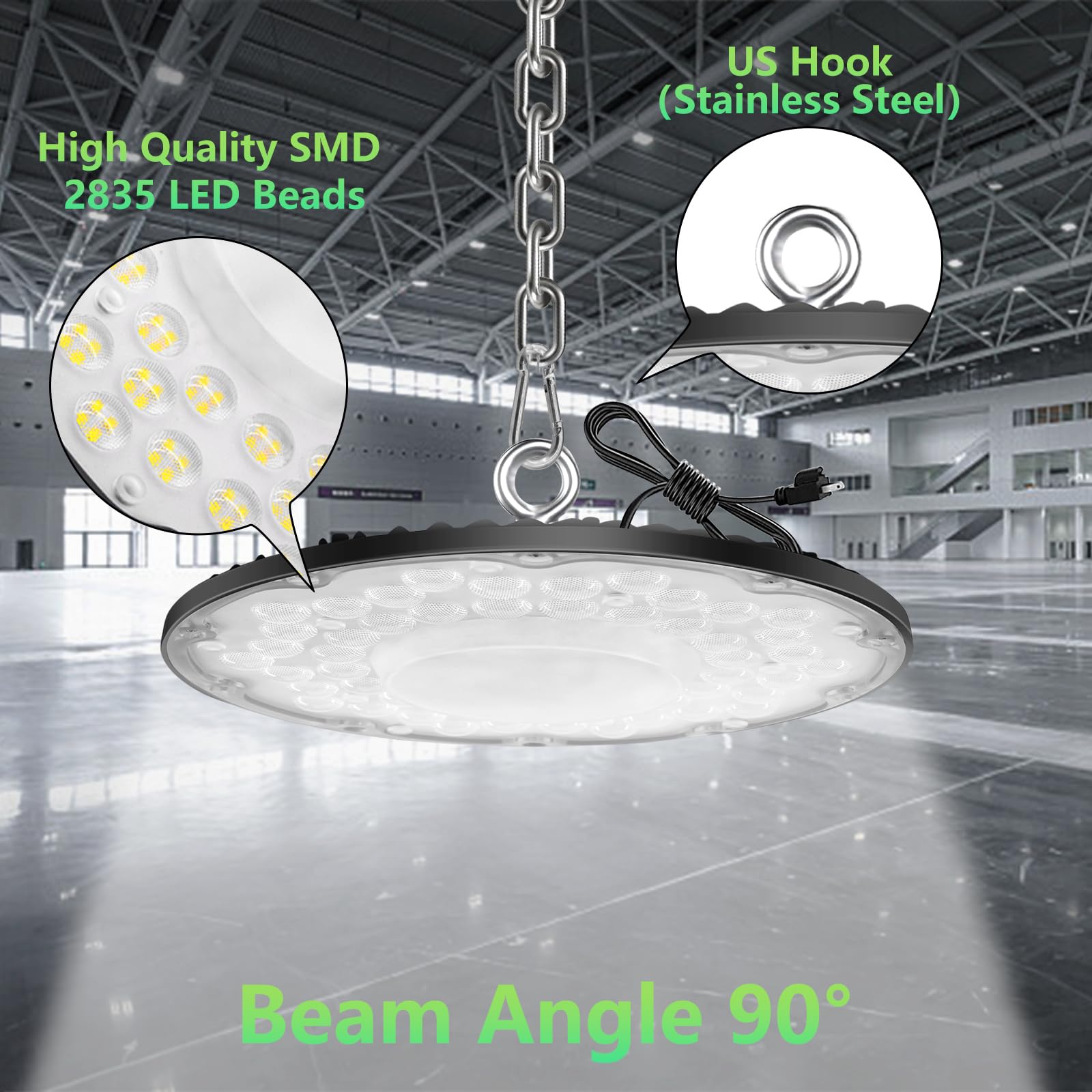 Paideste UFO LED High Bay Light 200W 20000LM with US Plug 5FT Cable, IP65 Waterproof, 6000K Daylight High Bay LED Shop Lights for Barn/Garage/Commercial Warehouse/Wet Location