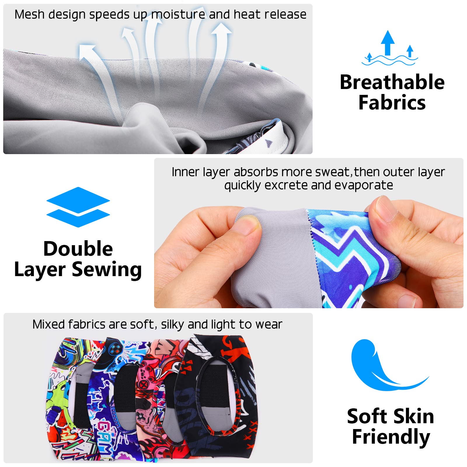 i-FSK VR Masks Sweat Band for Oculus Quest 2 Accessories, VR Eye Mask Cover Adjustable for VR Headsets, Breathable Facemask for Occulusquest2 Virtual Reality Workouts Supernatural, 4 Pack Graffiti