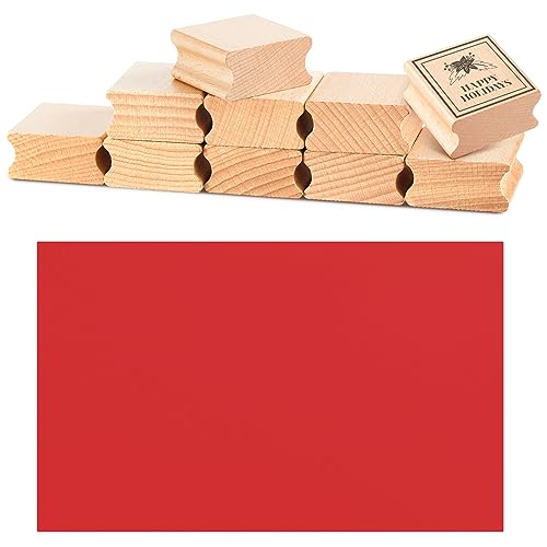 Sasylvia 10 Pcs Blank Hard Wood Rubber Stamp Mounts with A4 Size Grey Rubber Stamp Sheet Laser Engraver Accessories Rubber Stamp Carving Tools Soft Rubber Mat Carving Blocks (Red, 1.57 x 1.57 Inch)