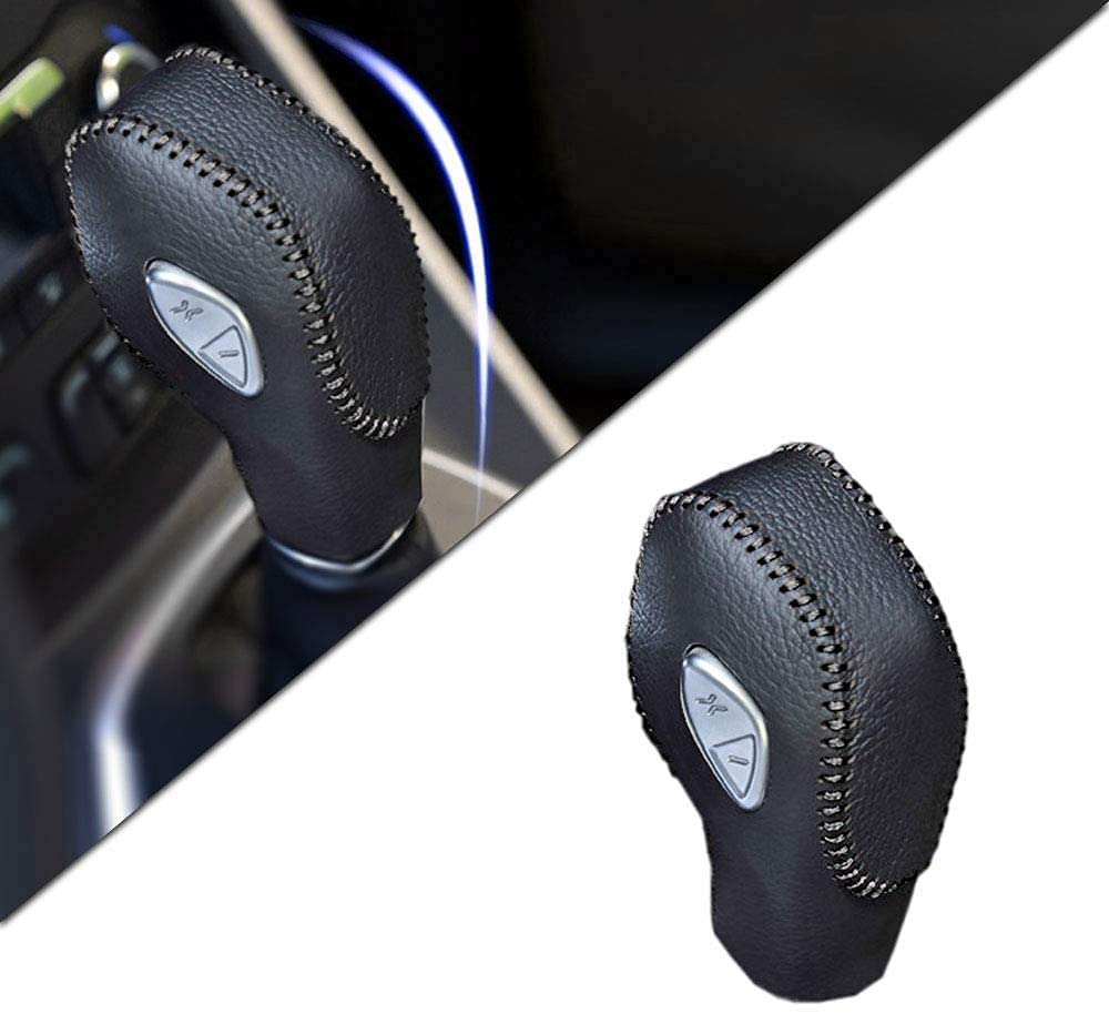 HYKJ Leather Gear Shift Knob Cover fit for Ford EcoSport Escape Fusion C-Max Energi Wagon Fiesta Focus (Black)