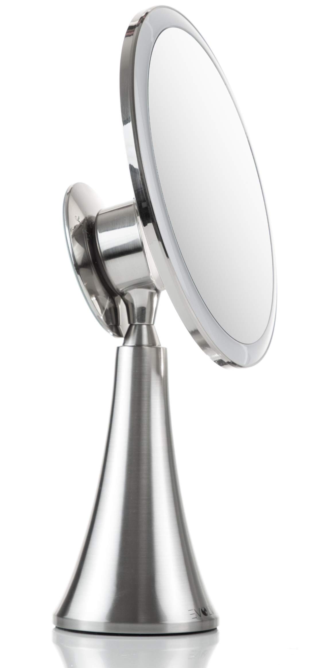 Evolvico 9 inch Lighted Round Makeup Vanity Mirror, 5X/10X Dual Magnification with Ultra Bright LED Lights System, Rechargeable, Cordless, Touch Control Adjustable Brightness, Brushed Stainless Steel