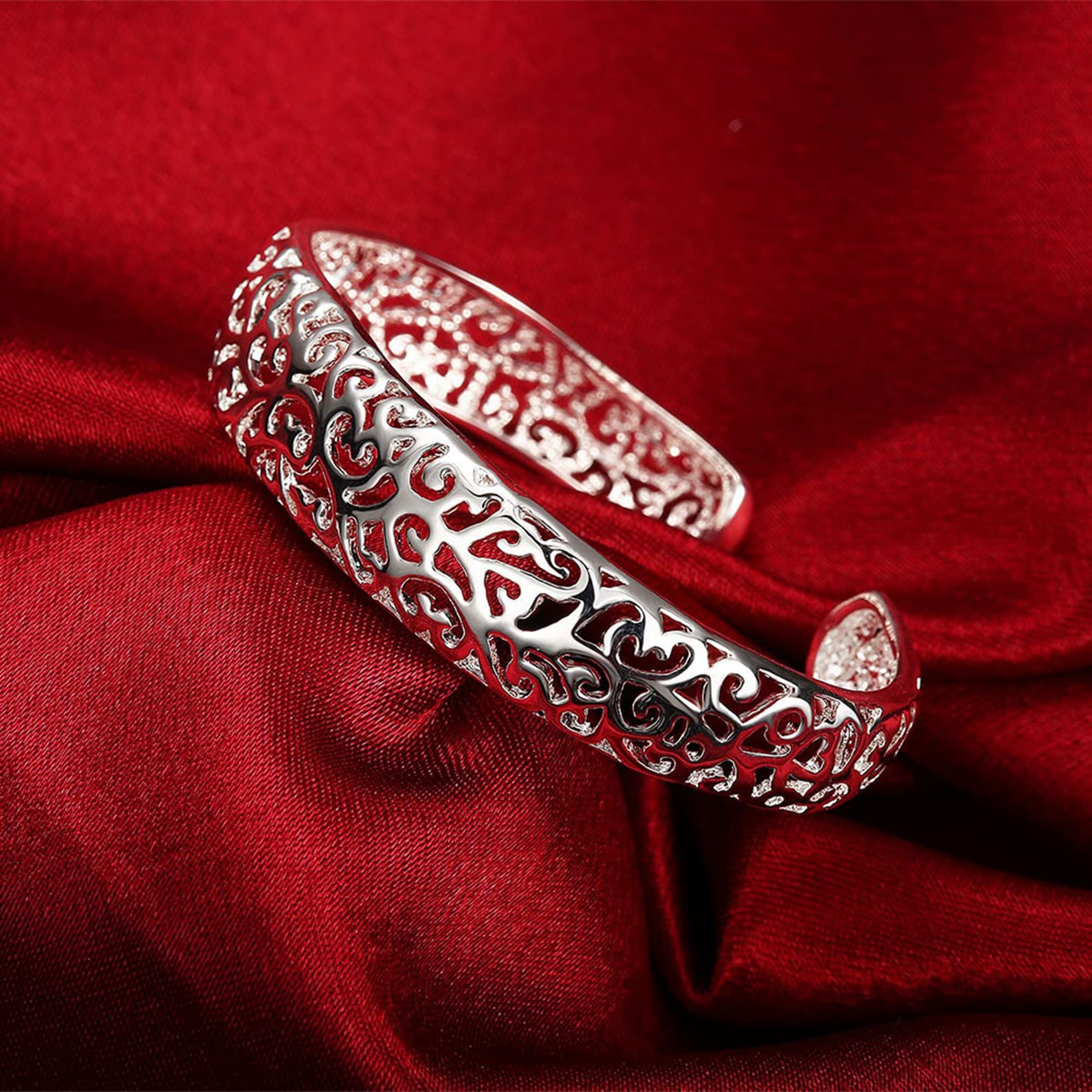 Generic ploon Hollow Open Bangle Bracelet Jewelry Stainless Steel Cuff Charm for Women, Silver