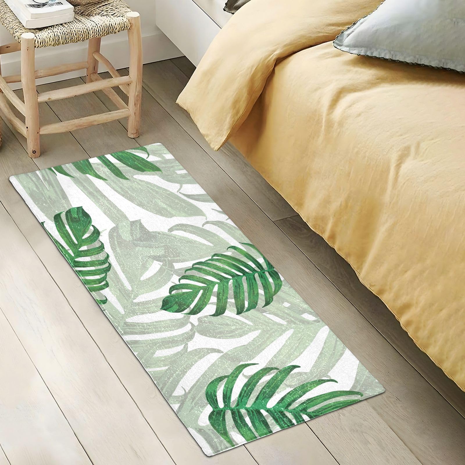 Fluffy Floor Carpet-Palm Monstera Jungle Leaf,39x20in Front Door Mat Indoor Machine Washable Carpet,Aesthetic Rug