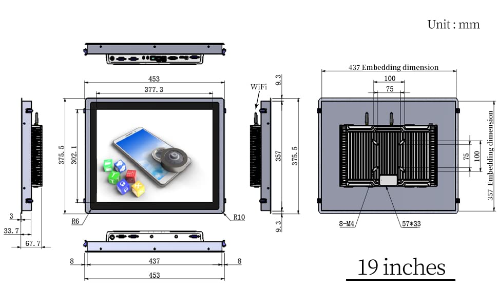 LEANGLE 19" 4:3 Touch Screen Industrial Embedded Monitor,Capacitive Touch Screen,no Host, External Host