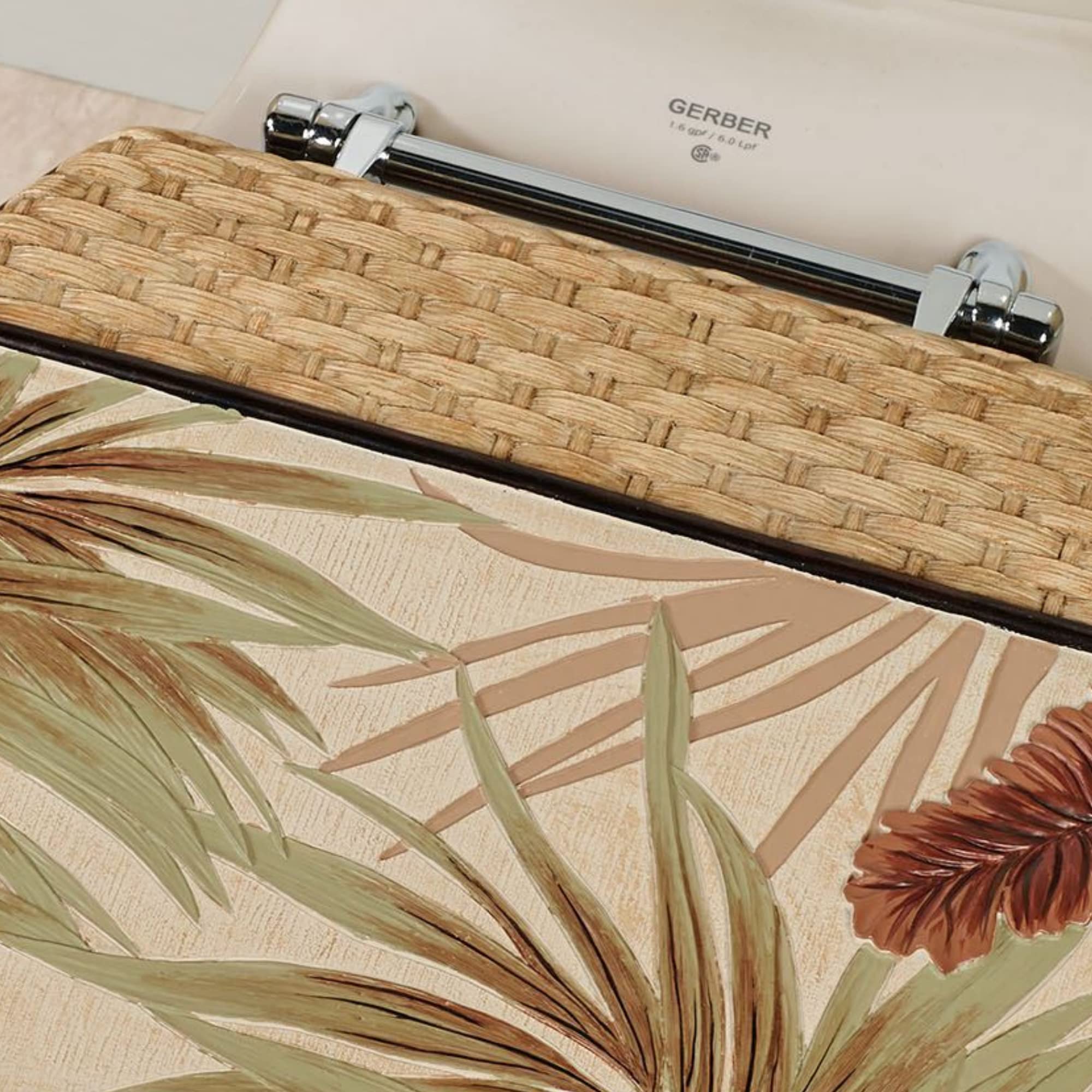 Touch of Class Key West Elongated Toilet Seat Multi Warm - Tropical Style Decor - Painted by Hand - Metal Hinges Rust Resistant - Dimensional Leaves Design - Island Decor for Bathroom
