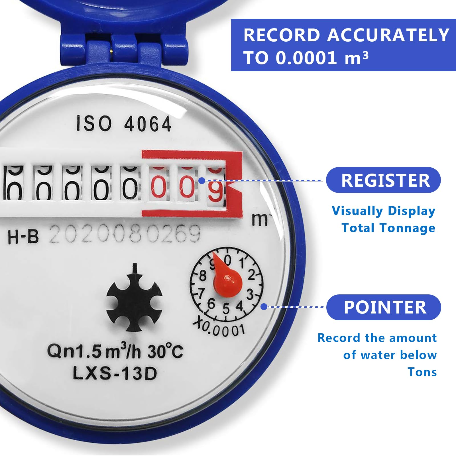 LEADWIN Water Metal, Flow Meter, DN15, 1/2" NPT Couplings, Accurate Long Time Cold Water Meter, for Garden and Home Use