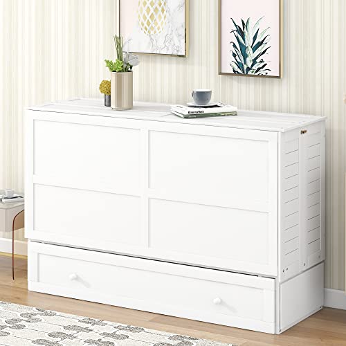 NCKMYB Queen Size Murphy Bed Cabinet, Wood Murphy Bed with Drawer Convert into 63'' Wide Cube Cabinet, for Home Office or Small Room
