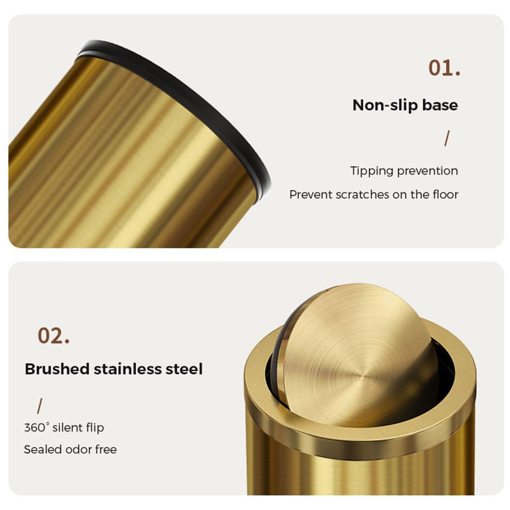 LEASYLIFE 18L/4.7GAL Stainless Steel Trash can,Kitchen Trash can with lid,Gold Kitchen Trash Can with Flipping Lid,Garbage cans for Kitchen,Living Room (4.7gal-Gold)