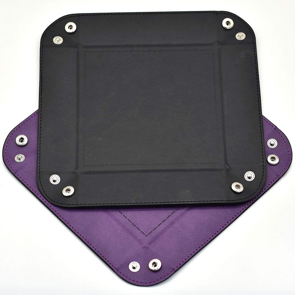DND Dice Tray - Dice Rolling Tray Leather Collapsible Tray for Tabletop RPG D&D (DND) Pathfinder Role Playing Game (Black)