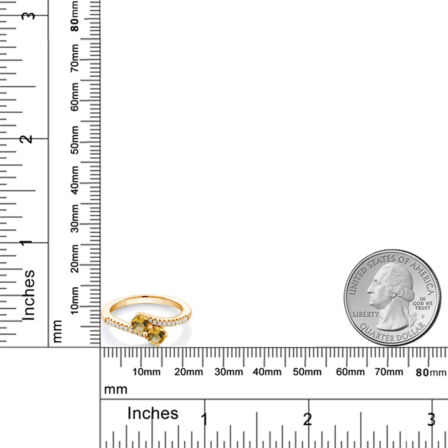 Gem Stone King 18K Yellow Gold Plated Silver Yellow Citrine Bypass Ring For Women | 0.75 Cttw | Gemstone November Birthstone | Round 4MM | Available In Size 5, 6, 7, 8, 9