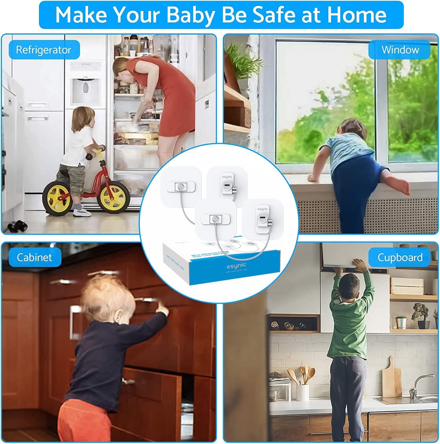 eSynic 4Pcs Fridge Lock Refrigerator Lock Fridge Locks for Adults Child Safety Locks Refrigerator Lock for Kids Fridge Child Locks with Keys Perfect for Fridge Freezers Cabinets etc