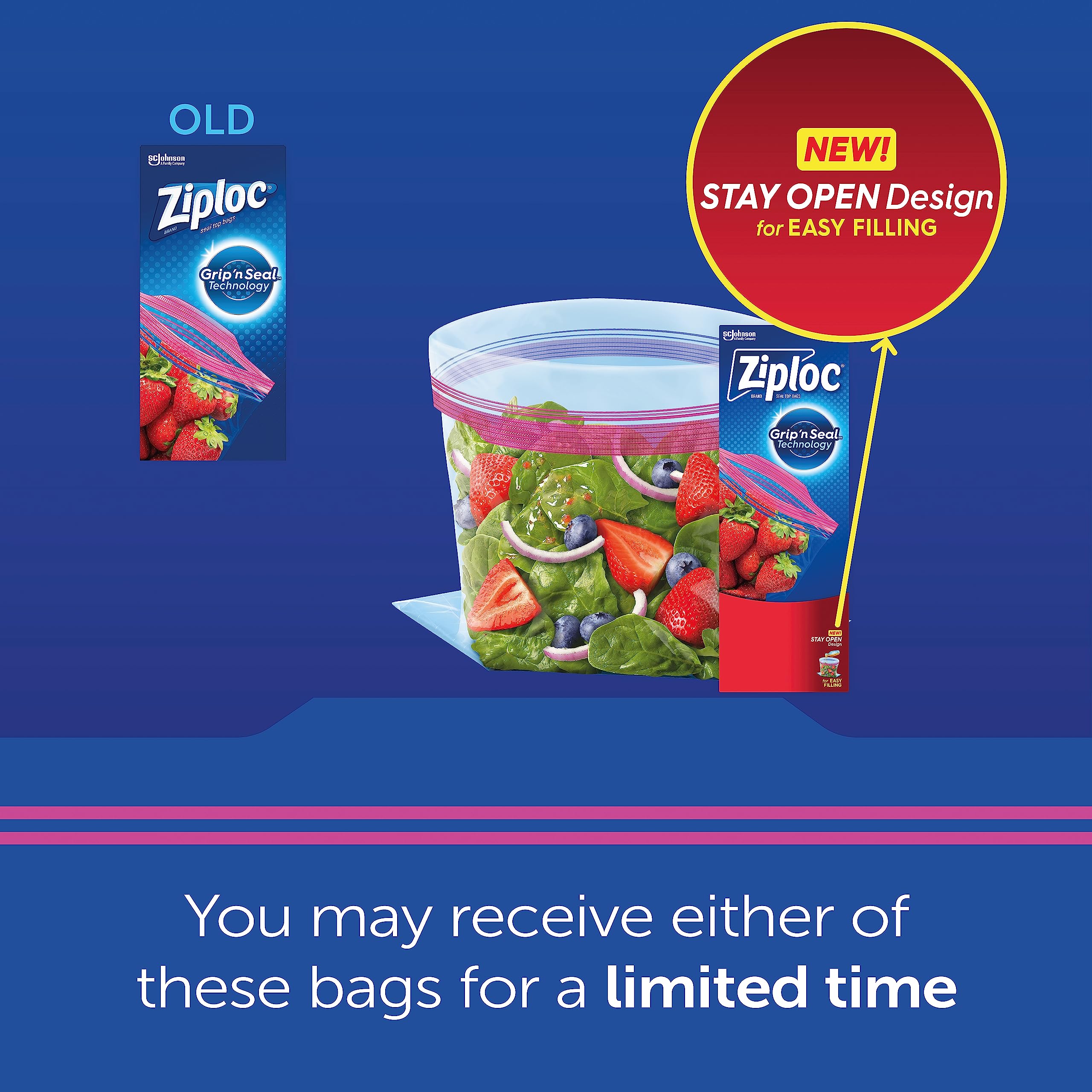 Ziploc Gallon Food Storage Bags, New Stay Open Design with Stand-Up Bottom, Easy to Fill, 38 Count