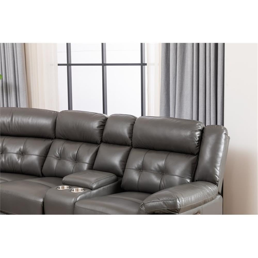 Kingway Furniture Arvelli 100" Power Reclining Faux Leather Sectional in Gray