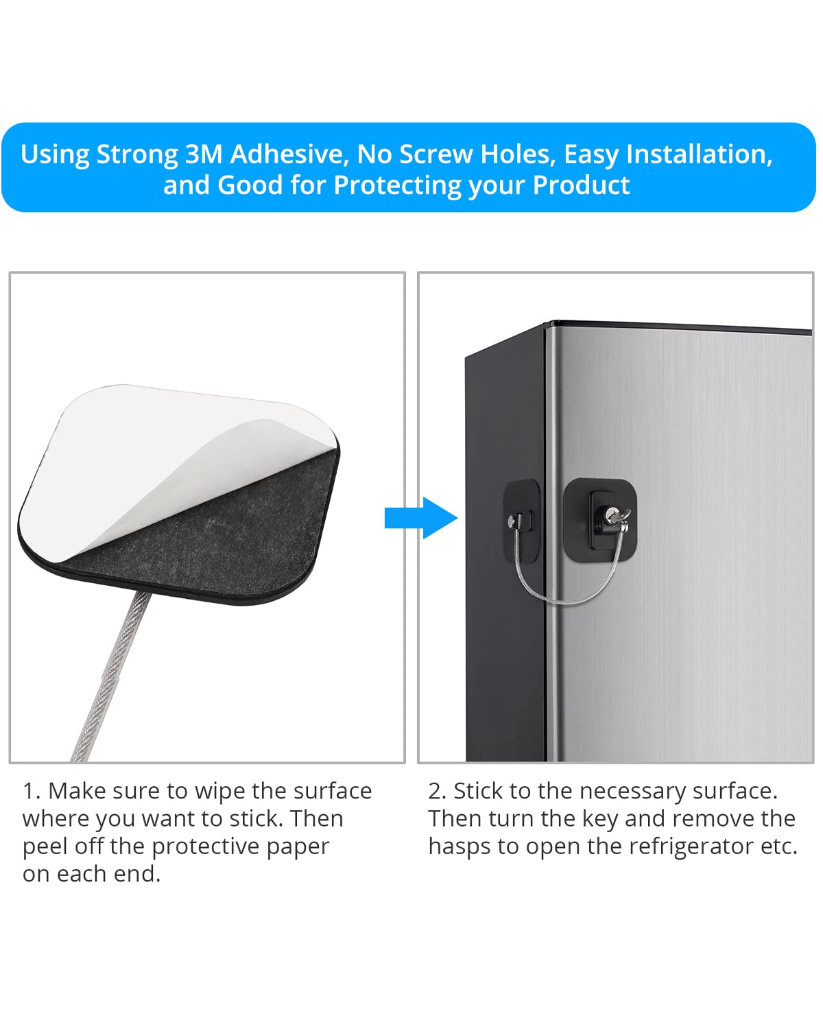 eSynic Refrigerator Locks, 4 Pack Fridge Lock with Keys Child Safety Cabinet Locks with Strong Adhesive Safety Locks Set for Appliances Kitchen Cabinets Fridge Door Refrigerator Cabinet Drawer Black